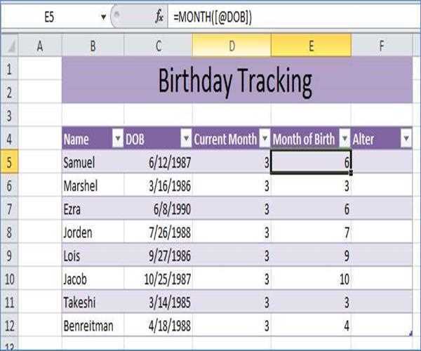 Birthday Tracking in Excel – MindStick