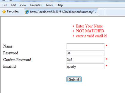 ValidationSummary Control in ASP.Net – MindStick