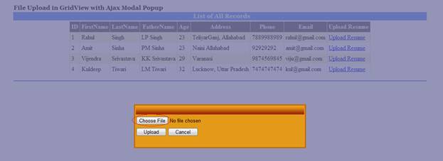 FileUpload in GridView with Ajax Modal Popup – MindStick
